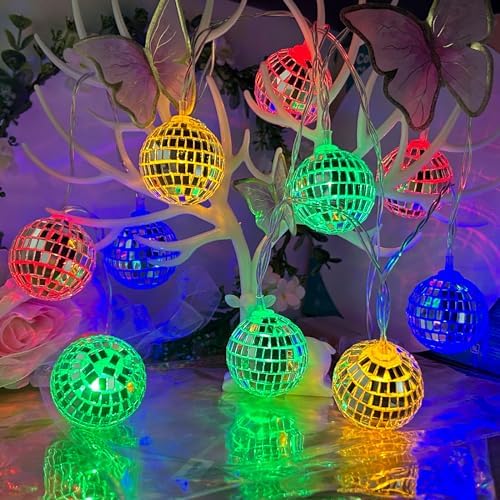 Morofme 10 Colorful LED Disco Ball String Lights Hanging Mirror Disco ...