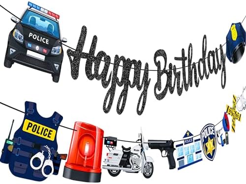 Amazon.com: Police Birthday Party Banners 2Pcs Policeman Happy Birthday ...