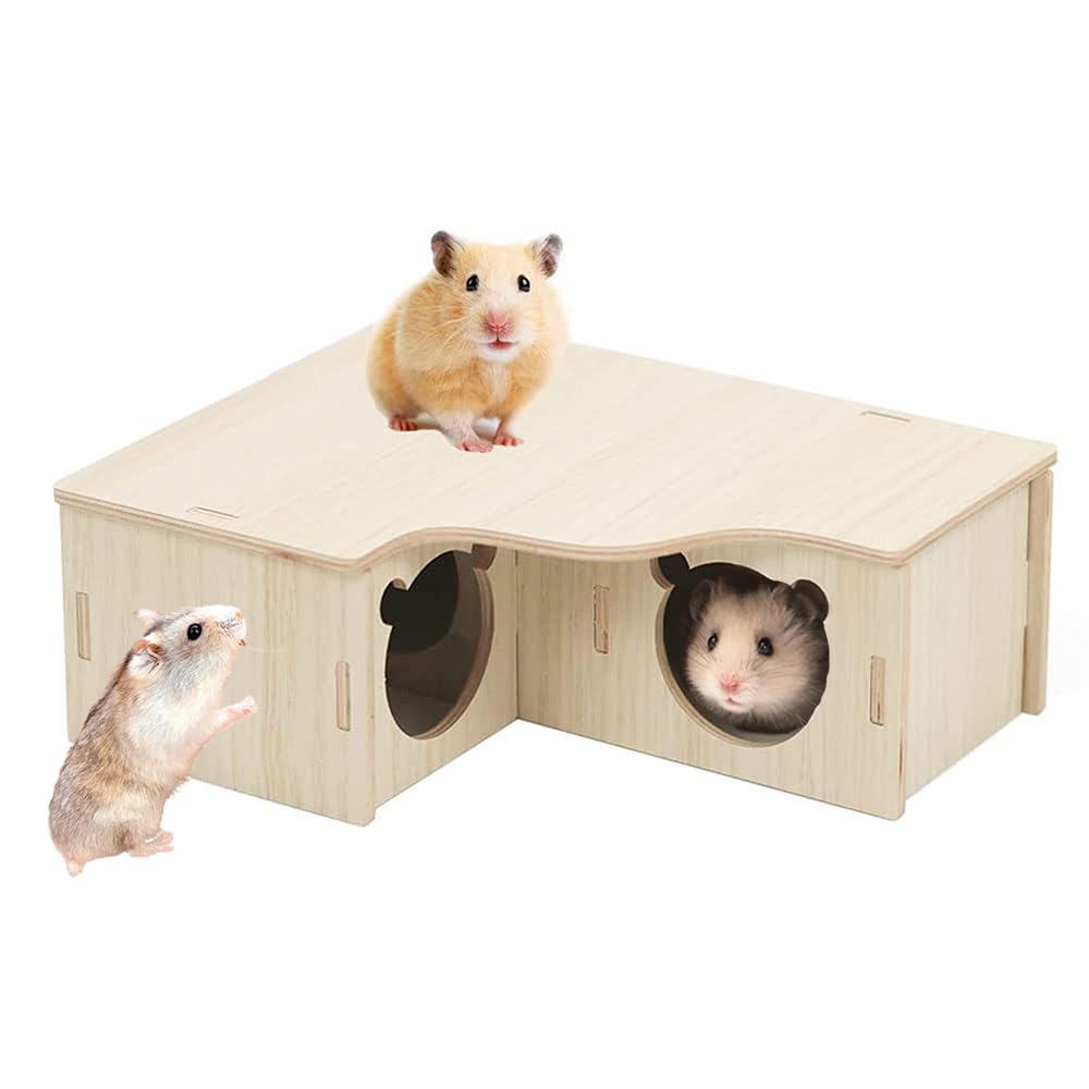 RHQFDM Hamster Corner House Wooden Hamster House Hamster Wooden House Cage Hamster Hide Corner ...
