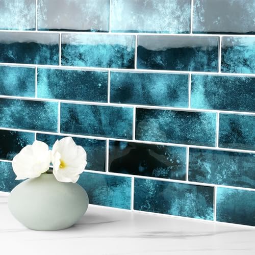 Amazon.com: Wallercity 10-Sheets Blue Peel and Stick Backsplash Glossy ...