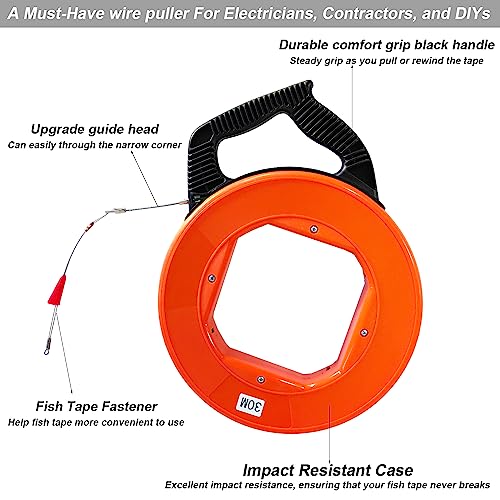 30M Fish Tape in Reel 4mm Width Wire Cable Puller Through Wall Cable ...