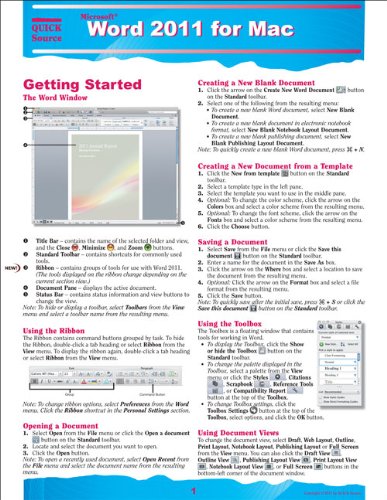 Word 2011 for Mac Quick Source Reference Guide: Quick Source ...