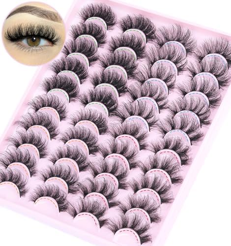 Amazon.com: 20 Pairs Mink Lashes Fluffy Wispy False Eyelashes 17mm Cat ...