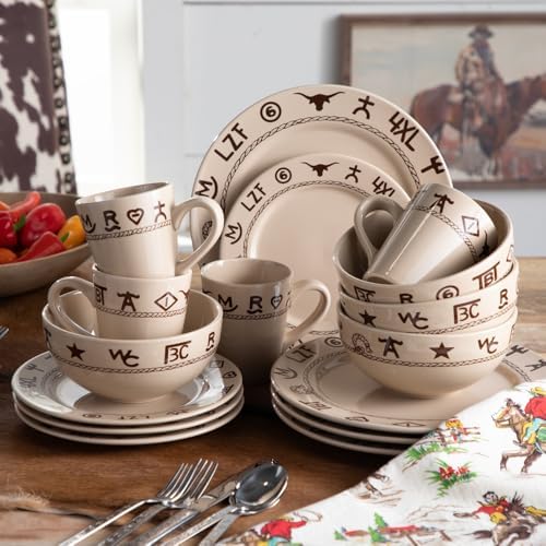 Amazon.com | Cattle Branded Dinnerware Set - Rustic 16-Piece Stoneware ...