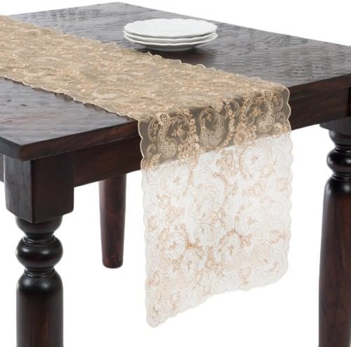 Amazon.com: Domani Embroidered Lace Gold Sheer Table Runner, 16"x72 ...