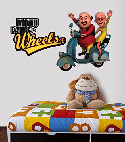 Asian Paints Motu Patlu Duo on Wheels Wall Sticker (PVC Vinyl, 0.01 cm ...