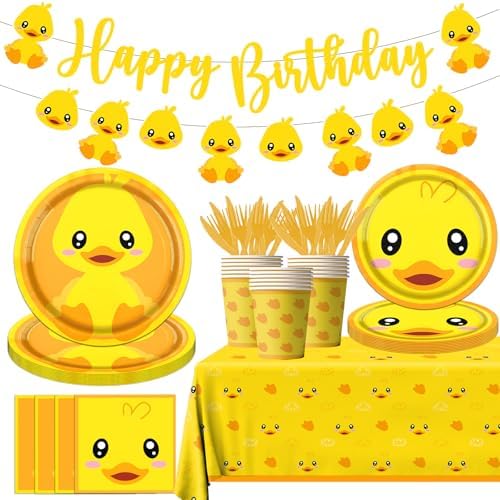 Amazon.com: Rubber Duck Party Supplies,Happy Birthday Duckie Tableware ...