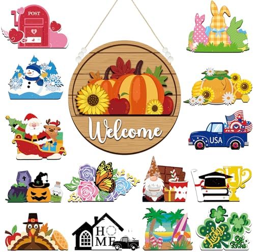 Amazon.com: Frienda 13 Pcs Interchangeable Welcome Sign Seasonal Front ...