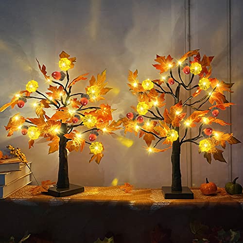 TURNMEON 2 Pack 18 Inch Prelit Fall Maple Tree with 48 LEDs Timer ...
