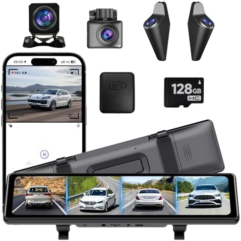 Amazon.com: 4 Camera System,10" AHD Mirror Rear View Dash Cam, Touch ...