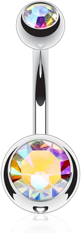 FIFTH CUE 14G G23 Solid Titanium Double Gem Ball Naval Belly Button Ring