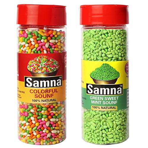 Combo of Samna Colorful Saunf and Green Sweet Mint Saunf, 2 Bottles ...