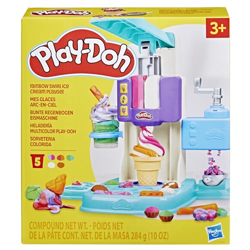 Play-Doh Rainbow Swirl Ice Cream Playset with 7 Pretend Play Kitchen ...