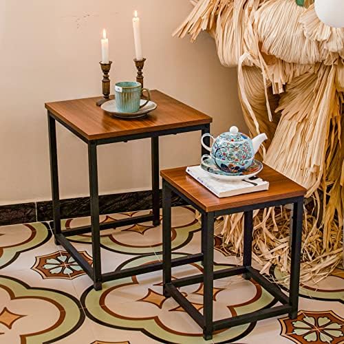 Amazon.com: SUPER DEAL Nesting Side Tables Set of 3 Industrial C Shaped ...
