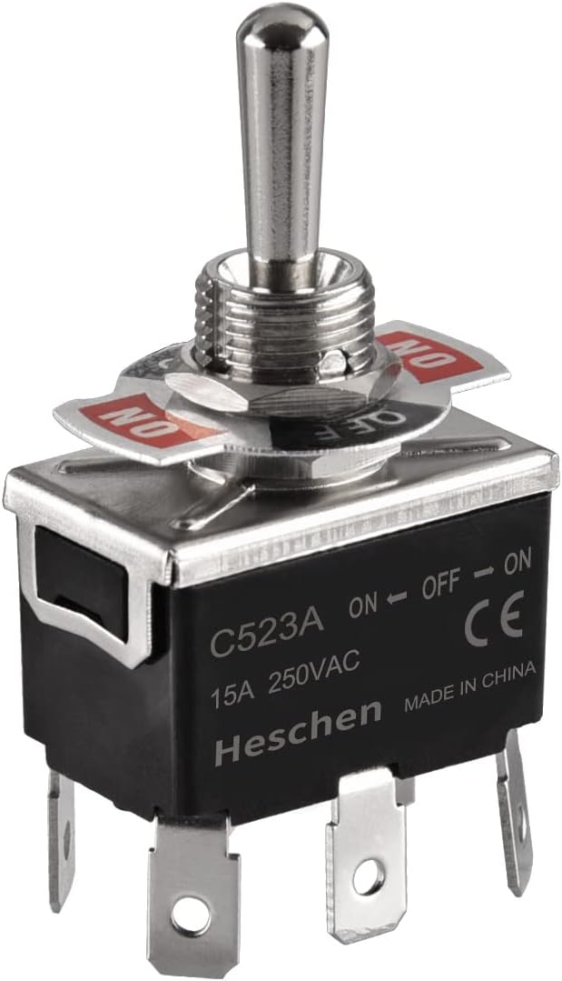 Heschen Metal Toggle Switch, C523A, DPDT, Maintained, ON/OFF/ON 3 ...
