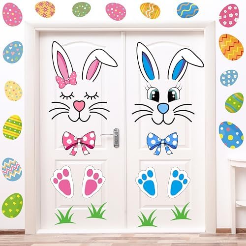 Amazon.com: CYNOSA Easter Bunny Door Stickers Easter Door Decor Large ...