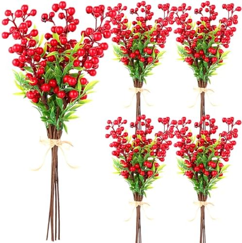 Amazon.com: Riceshoot 24 Pcs 13.78'' Artificial Red Berry Picks ...
