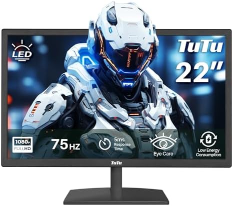 TuTu 22 Pollici LED Monitor Full HD 75HZ 5ms Eye Care (1920 x 1080, VGA ...