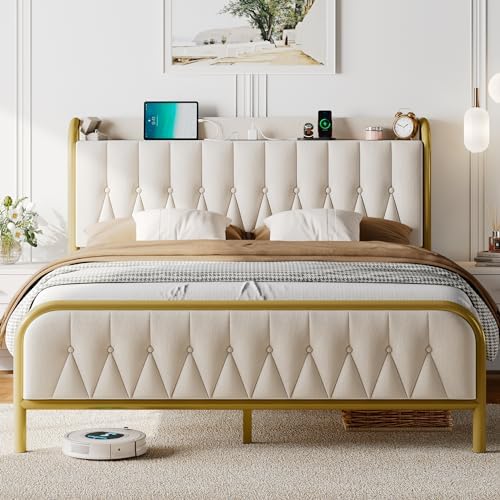 Amazon.com: Molblly Upholstered Full Bed Frame with 4 Storage Drawers ...