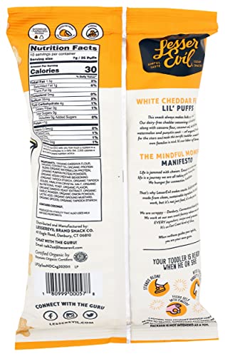 LesserEvil Organic Non-Dairy Cheddar Lil' Puffs, 2.5 OZ | Gourmetian