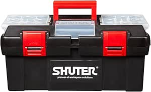 SHUTER 17-inch Plastic Tool Box with tray and handle, 2 removable small parts trays on lid for ...