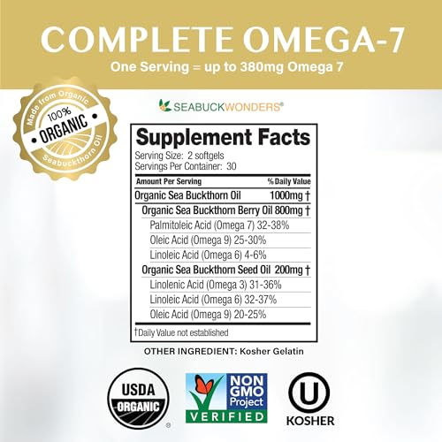 Sea Buckthorn Oil Blend, Omega-7 Complete, Max Potency, 120 Count ...