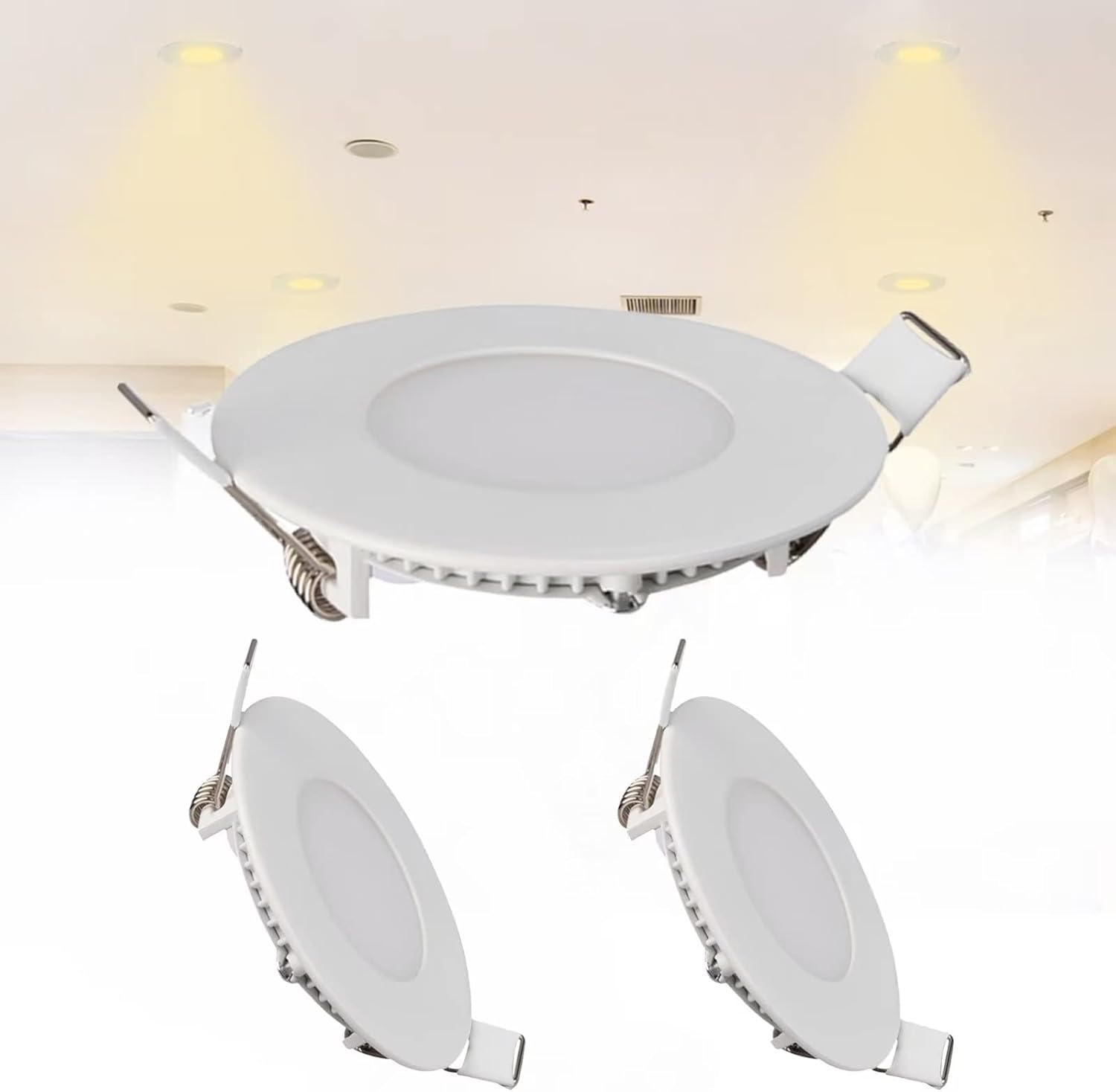 3 Pack 4 Inch Ultra Thin Ceiling Lighting 6W LED Recessed Ceiling ...