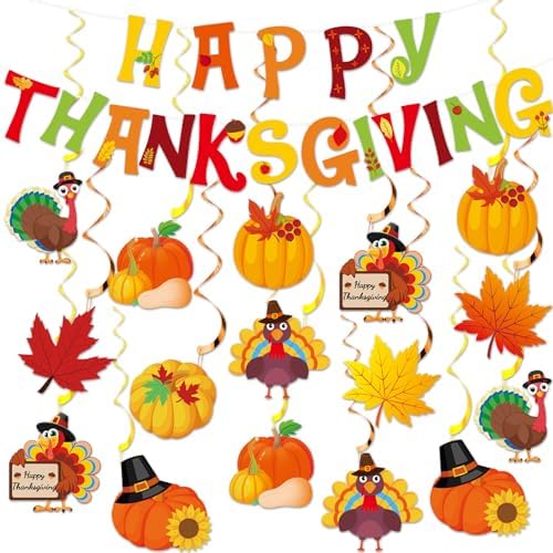 Amazon.com: Thanksgiving Decorations Hanging Swirl Banner Set ...