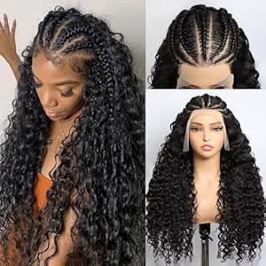 Amazon.com : Lemoda Pre Braided 13x6 Full Lace Frontal Human Hair Wigs 22Inch Water Wave Lace ...