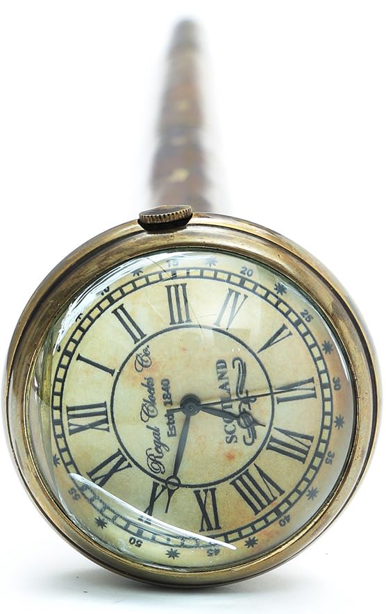 Snapklik.com : Handmade Clock Handle Walking Stick Solid Brass Clock ...
