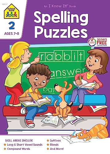 School Zone - Spelling Puzzles Workbook - 32 Pages, Ages 6 to 8, 2nd ...