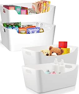 Amazon.com: White large Storage Bins with 4 Pack for Organization for ...