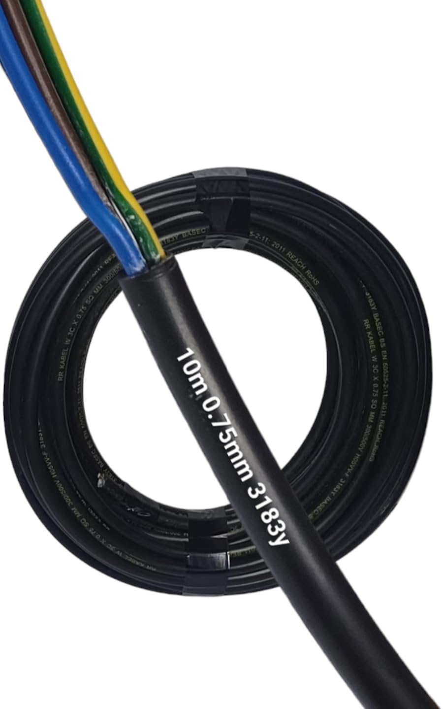 10 METERS 3 CORE BLACK FLEX 0.75MM² 3183Y FLEXIBLE CABLE SUITABLE FOR ...