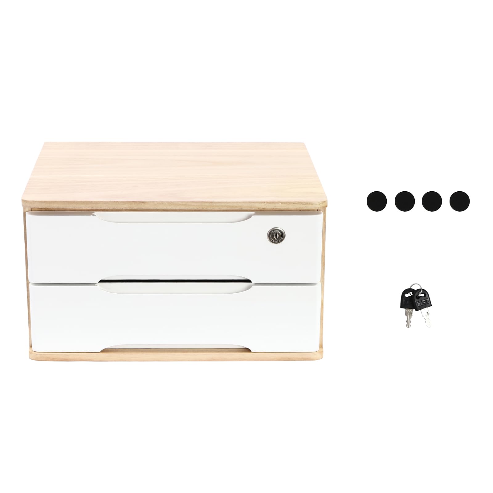 Amazon.com: 2 Drawers Wooden Desktop Storage Box with Lockable Drawers ...