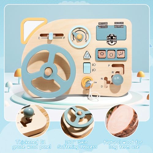Montessori Busy Board Toy for Toddlers,Wooden Car Steering Wheel Busy ...