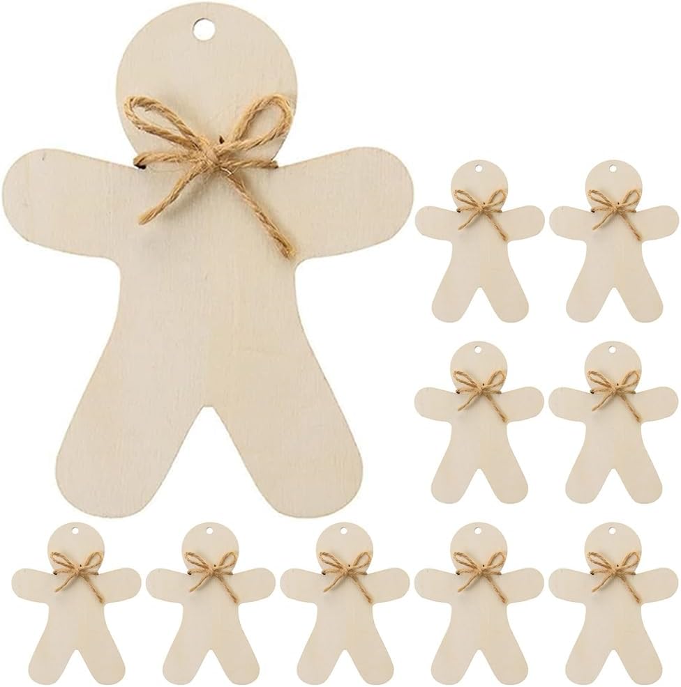 VILLCASE Wooden Gingerbread Man Cutouts, 10pcs Wood Xmas Ornaments ...