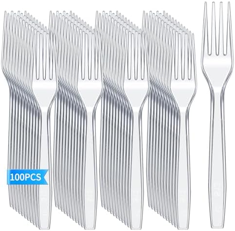 （100-Count) Plastic Forks, Disposable Forks for Dinner, Clear Plastic ...