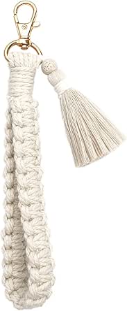 RUIFUU Boho Macrame Wristlet Keychain for Women Tassel Key Chain Wrist ...