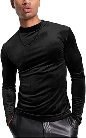 Men's Turtleneck Velvet Top Long Sleeve Work Sexy Slim Fit Shirts Basic ...