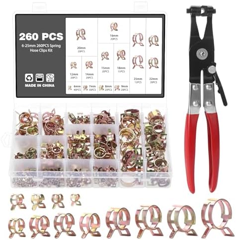 OCR 100 Pack 6-22mm 10Size Fuel line Spring Clamp Silicone Vacuum Hose ...