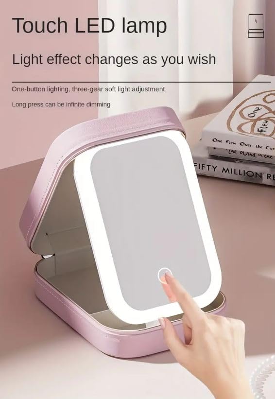 Makeup Storage Box With Led Light Mirror Portable Travel Makeup ...
