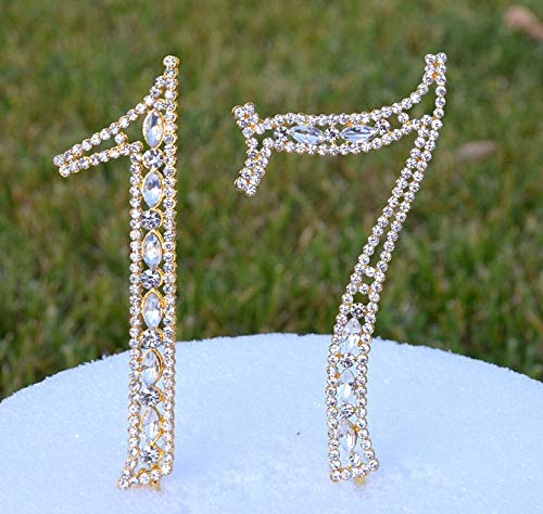 Amazon.com: Rantepao 5" Rhinestone Gold Number Seventeen Bling Cake ...