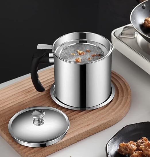 Stainless Steel Cooking Oil Pot Kitchen Oil Storage jar Oil Strainer ...