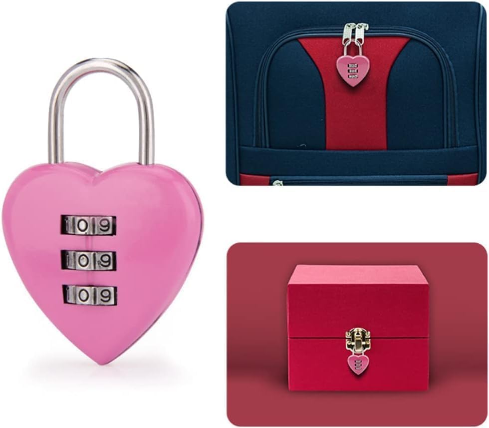 Pink Love Heart Shape Combination Padlock, Mini 3-Digit Password ...