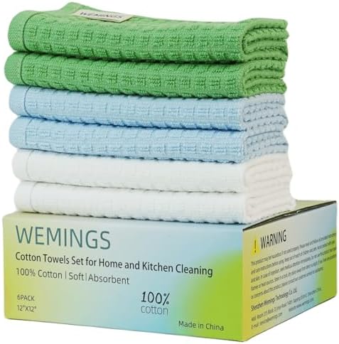 WEMINGS Cotton Dishcloths Set for Home and Kitchen Cleaning- 12x12 ...
