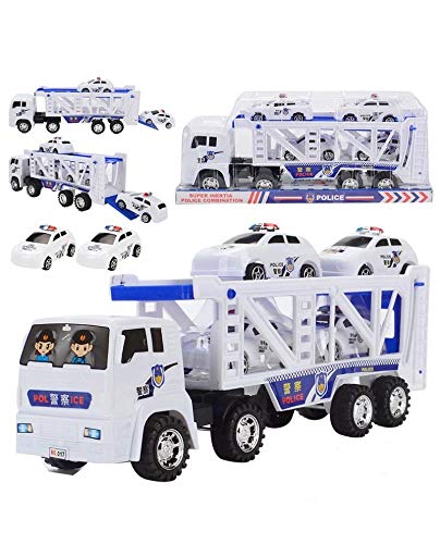 Verbier Kids Toy Police Truck with 4 Mini Police Cars Toy Vehicles for ...