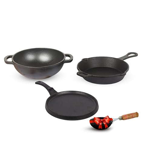 The Indus Valley Pre-Seasoned Cast Iron Cookware Set + Free Iron Tadka ...