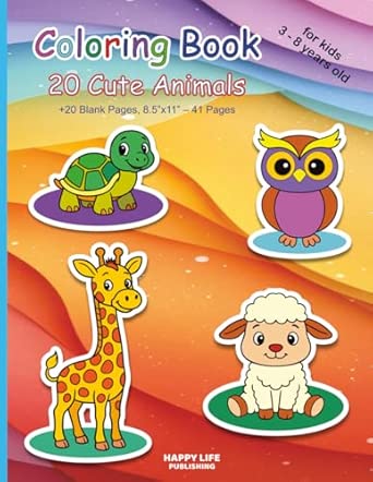 Amazon.com: Coloring Book: 20 Cute Animals for Kids Ages 3-8: Easy and ...