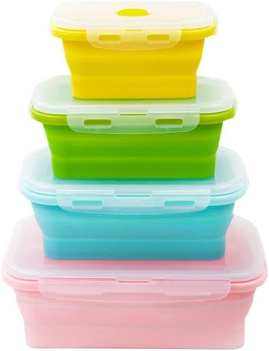 Aolvo Collapsible Food Storage Containers with Lids, 4 Pack Silicone ...