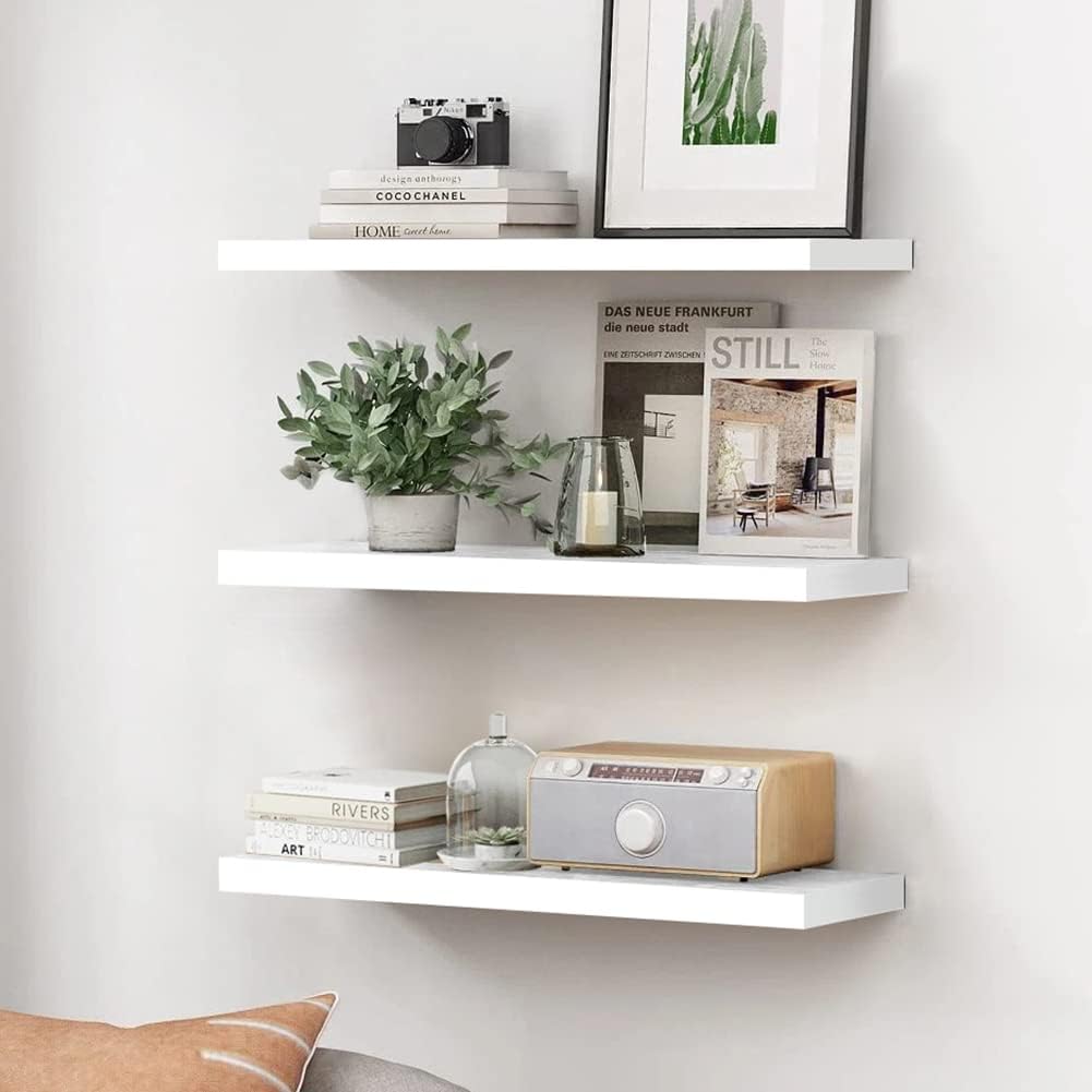 Roseley Set of 3 High Gloss Floating Shelves 40cm No Visible Brackets ...